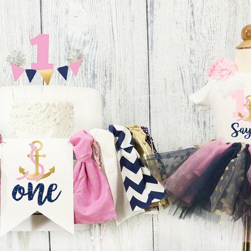 Nautical Girl Birthday First Year Photo Banner Navy & Pink - Etsy