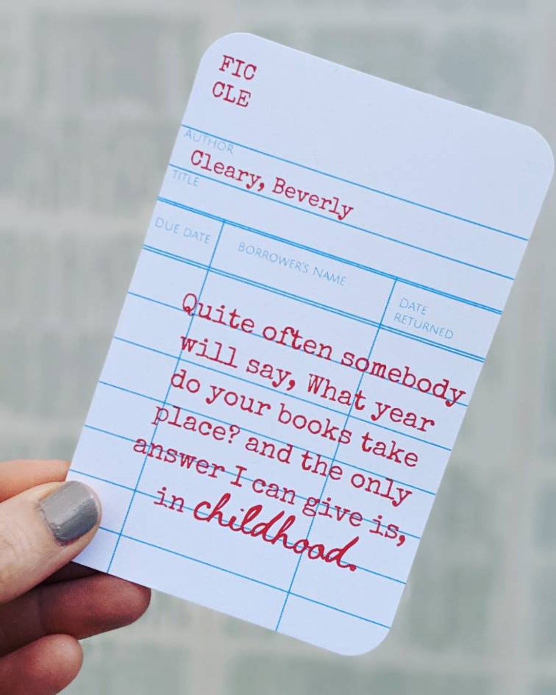 Beverly Cleary Bookmark Library Card Bookmark Beverly Cleary - Etsy