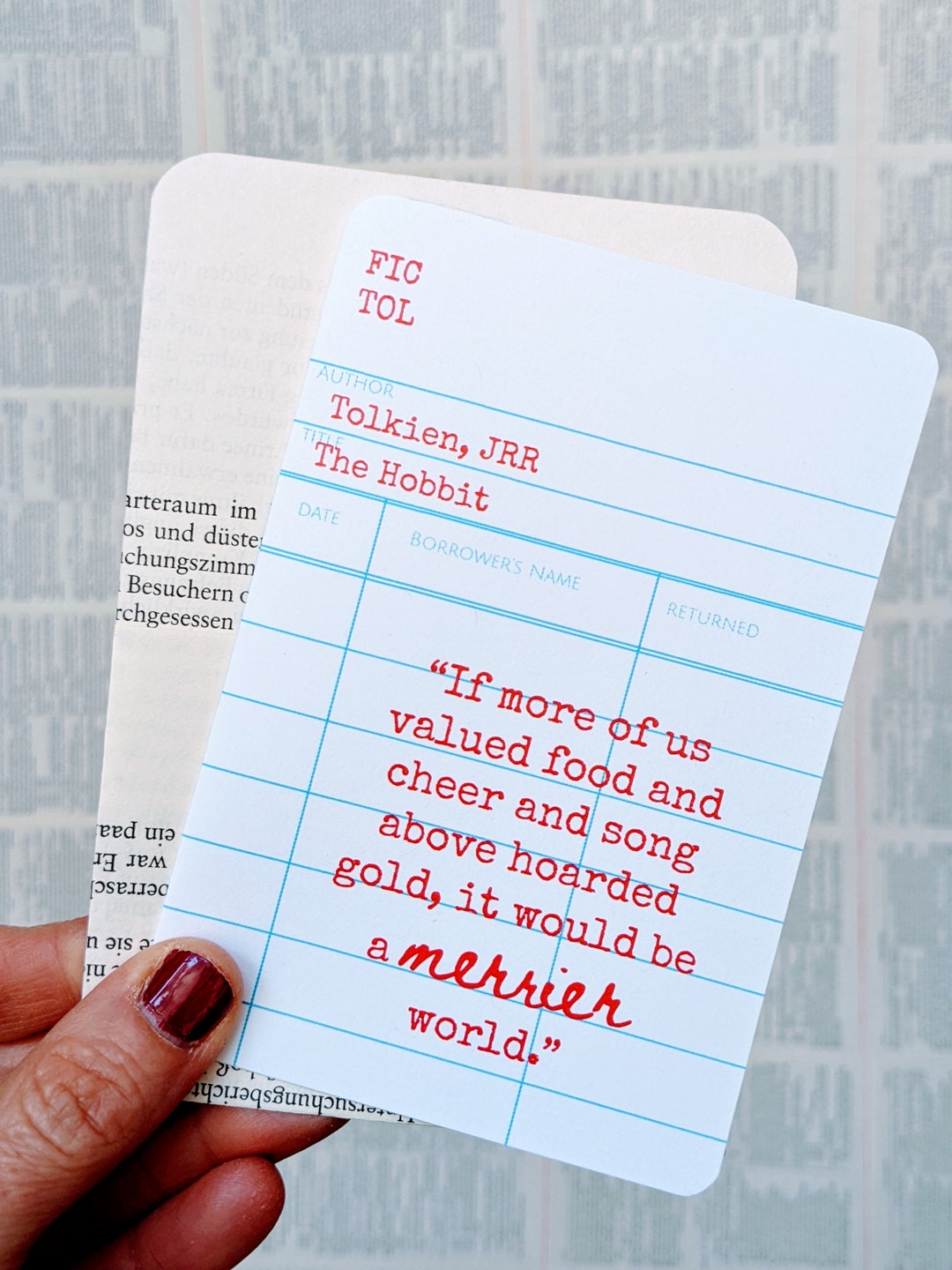 The Hobbit Christmas Card, JRR Tolkien Book Quote, Library Card ...
