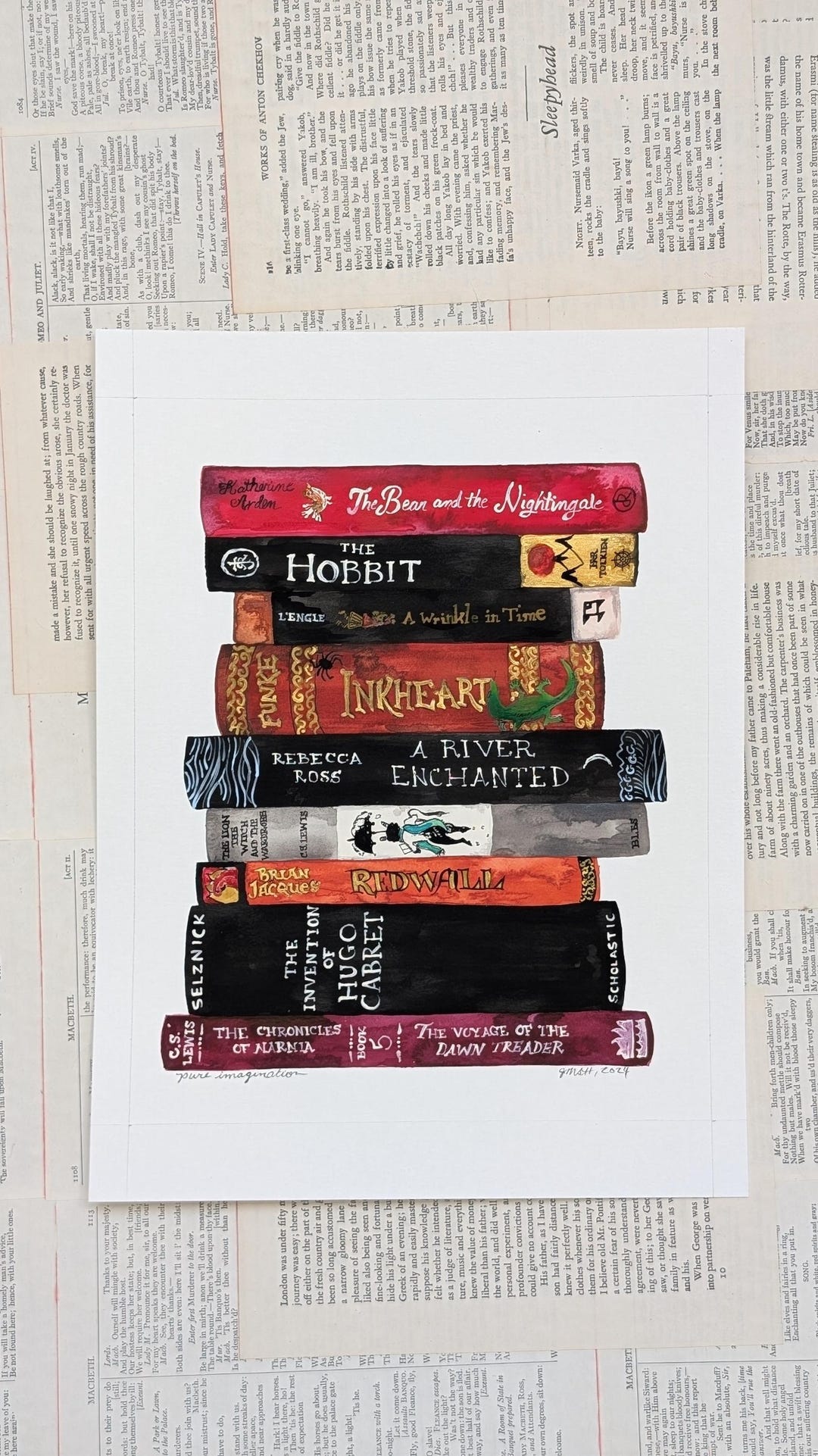 Custom Handpainted Bookstack, Your Choice of Titles, 8x10 Painting ...