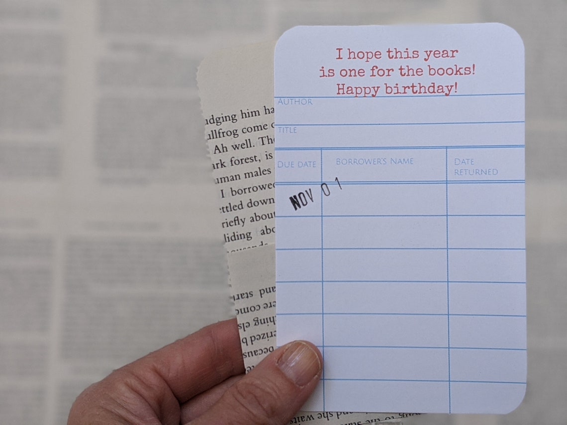 Birthday Card Book Lovers Library Card Literary Book Lover - Etsy