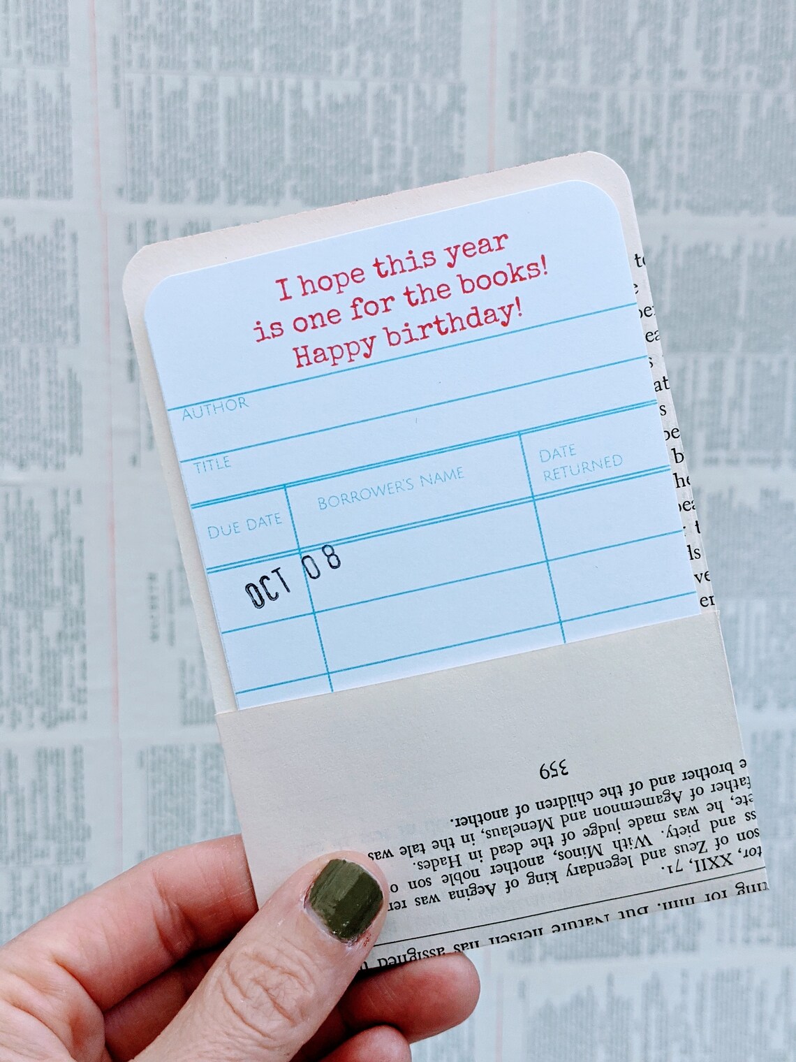 Birthday Card Book Lovers Library Card Literary Book Lover - Etsy