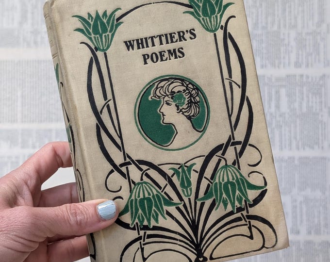 Whittiers Poems, Art Deco Antique Book, Early 1900's, Green and Black ...