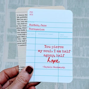 Jane Austen Quotes Library Card, Bookmark, Pride and Prejudice Book ...