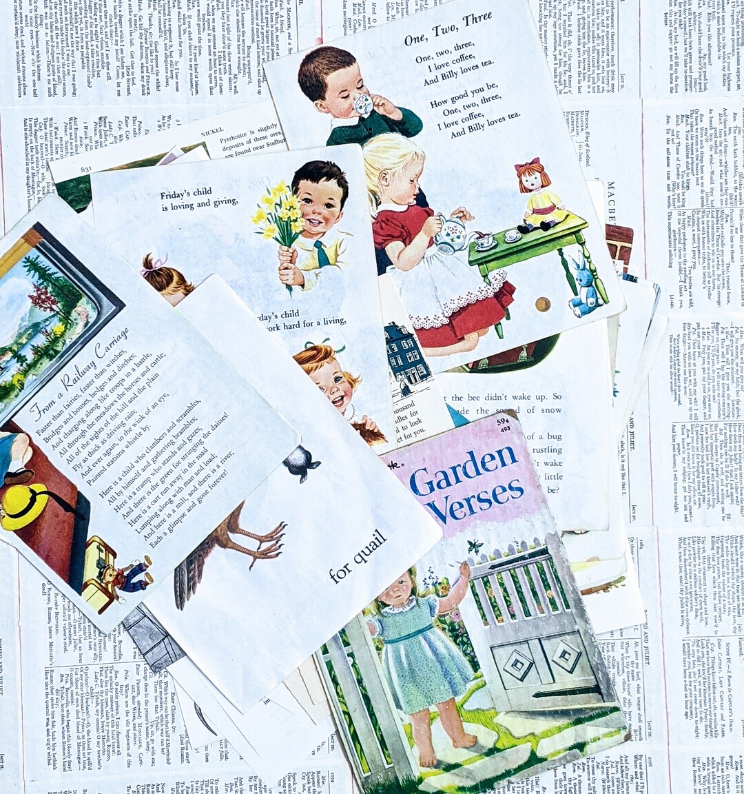 Children's Book Pages, Mixed Media, Collage Supplies, Vintage ...
