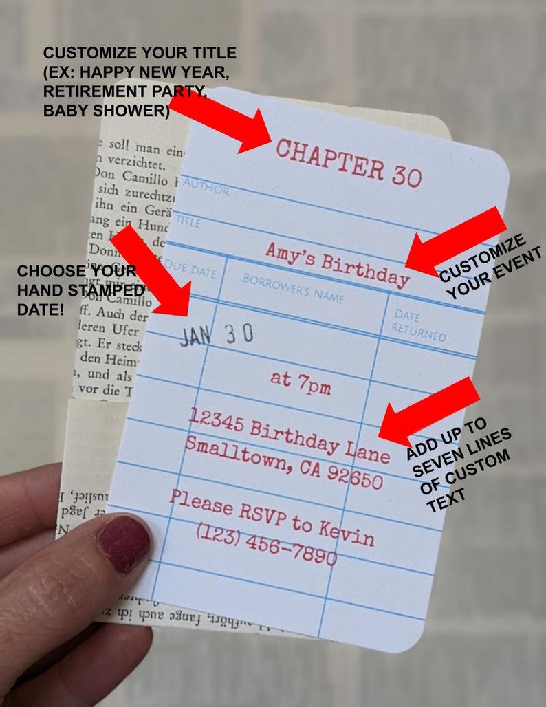 Custom Graduation Library Card Invitations Birthday Party Etsy