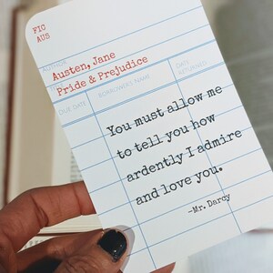 Jane Austen Quotes Library Card Bookmark Pride and Prejudice | Etsy