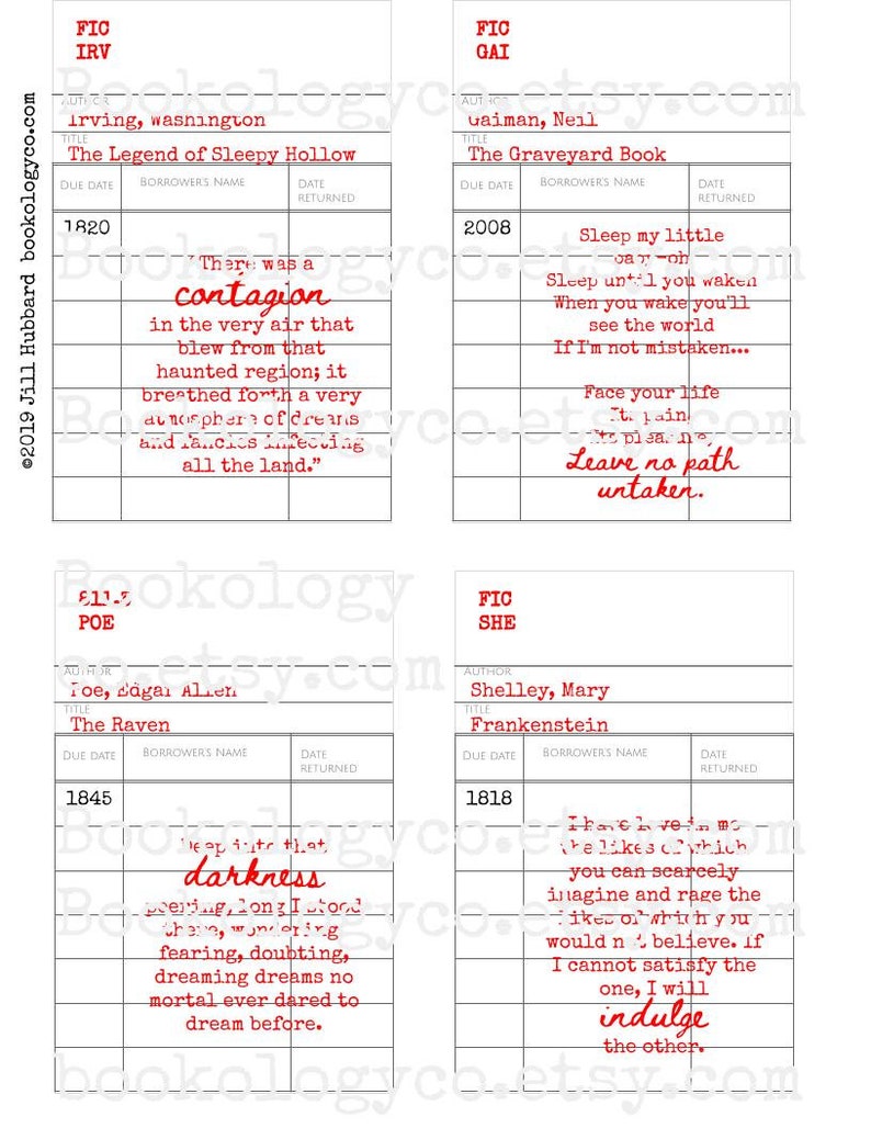 Halloween Library Card Printable Book Quotes Bookmark Geeky - Etsy