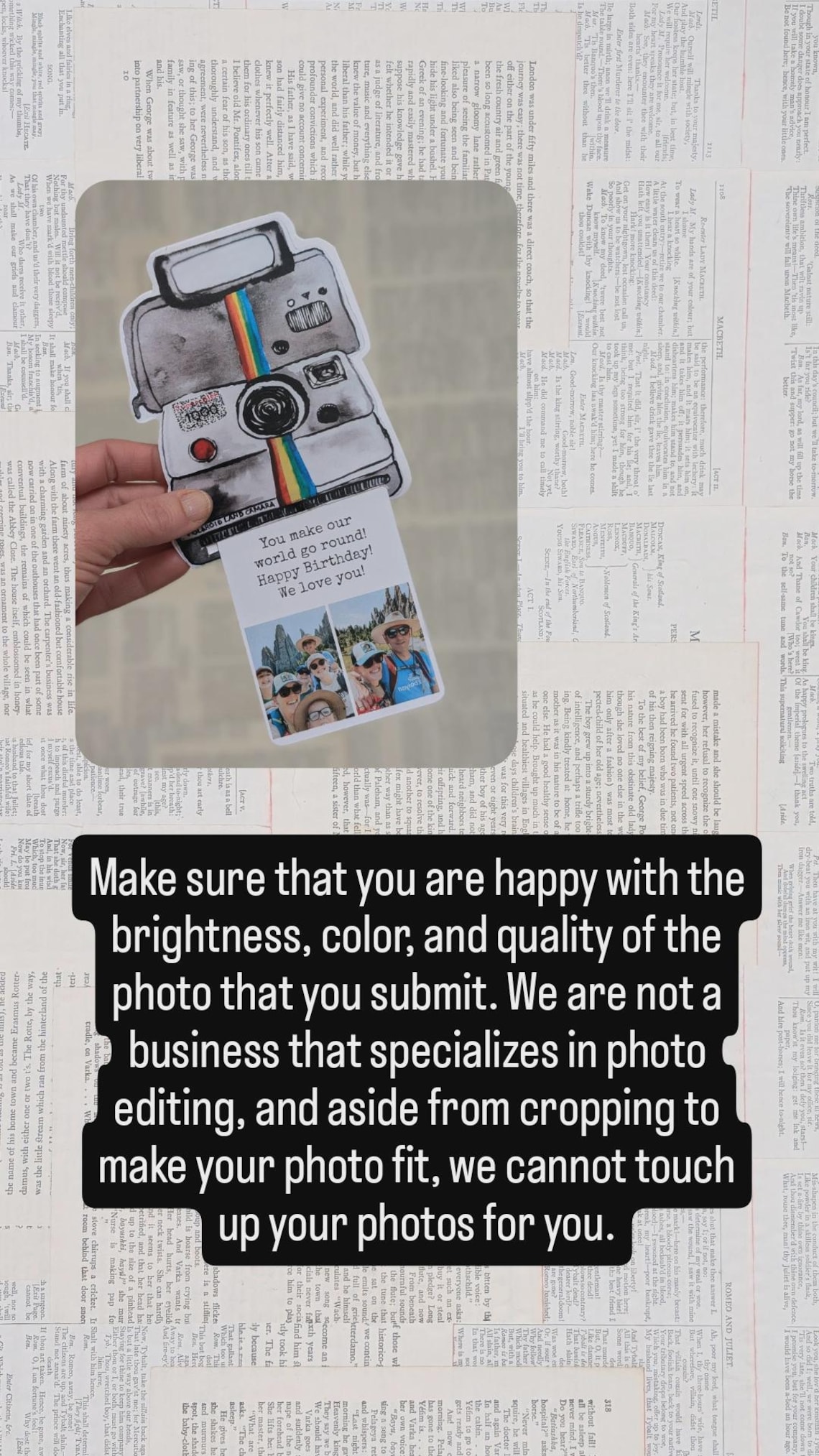 Polaroid Camera Card, With Your Photo or Custom Message Inside, Custom ...