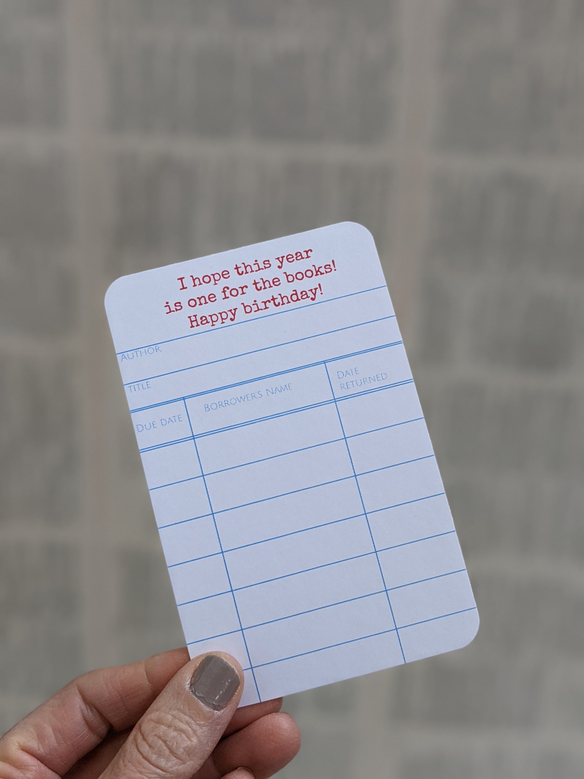 Birthday Card Book Lovers Library Card Literary Book Lover - Etsy