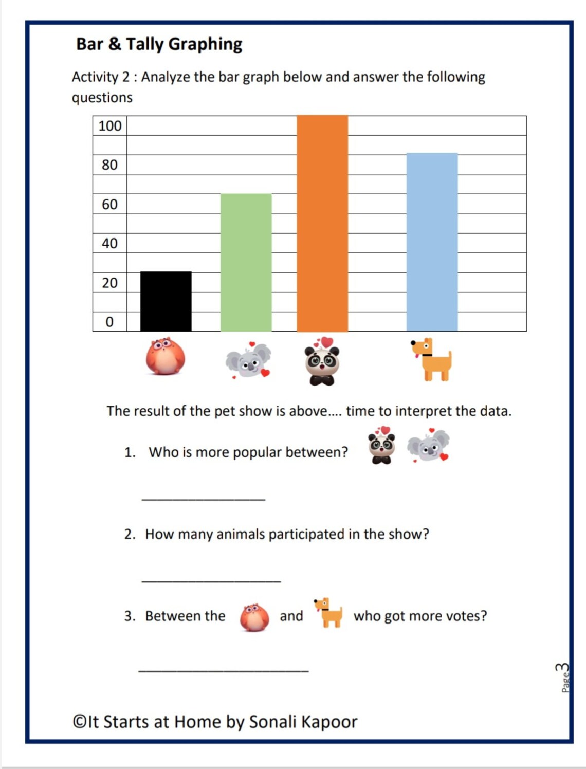 30 Graphing Activities Set of 3 Bar-tally-pie-picture - Etsy