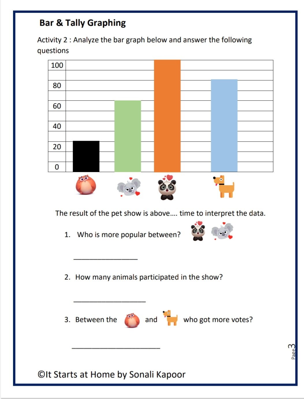 30 Graphing Activities Set of 3 - Bar-tally-pie-picture - Etsy