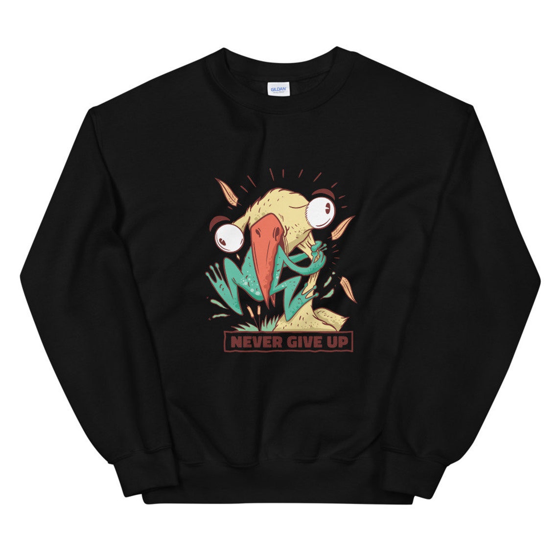 Frog Choking Stork Bird Never Give up Quote Unisex Sweatshirt - Etsy