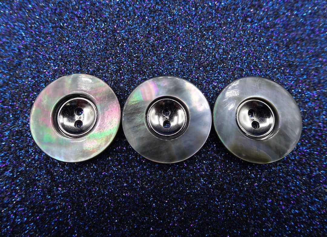 Mother of Pearl Grey Jewel Buttons 20mm 3pcs With Centering in Nickel ...