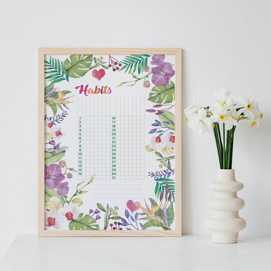 Habit Tracker, Personal Growth, Downloadable, Printable, Tropical ...