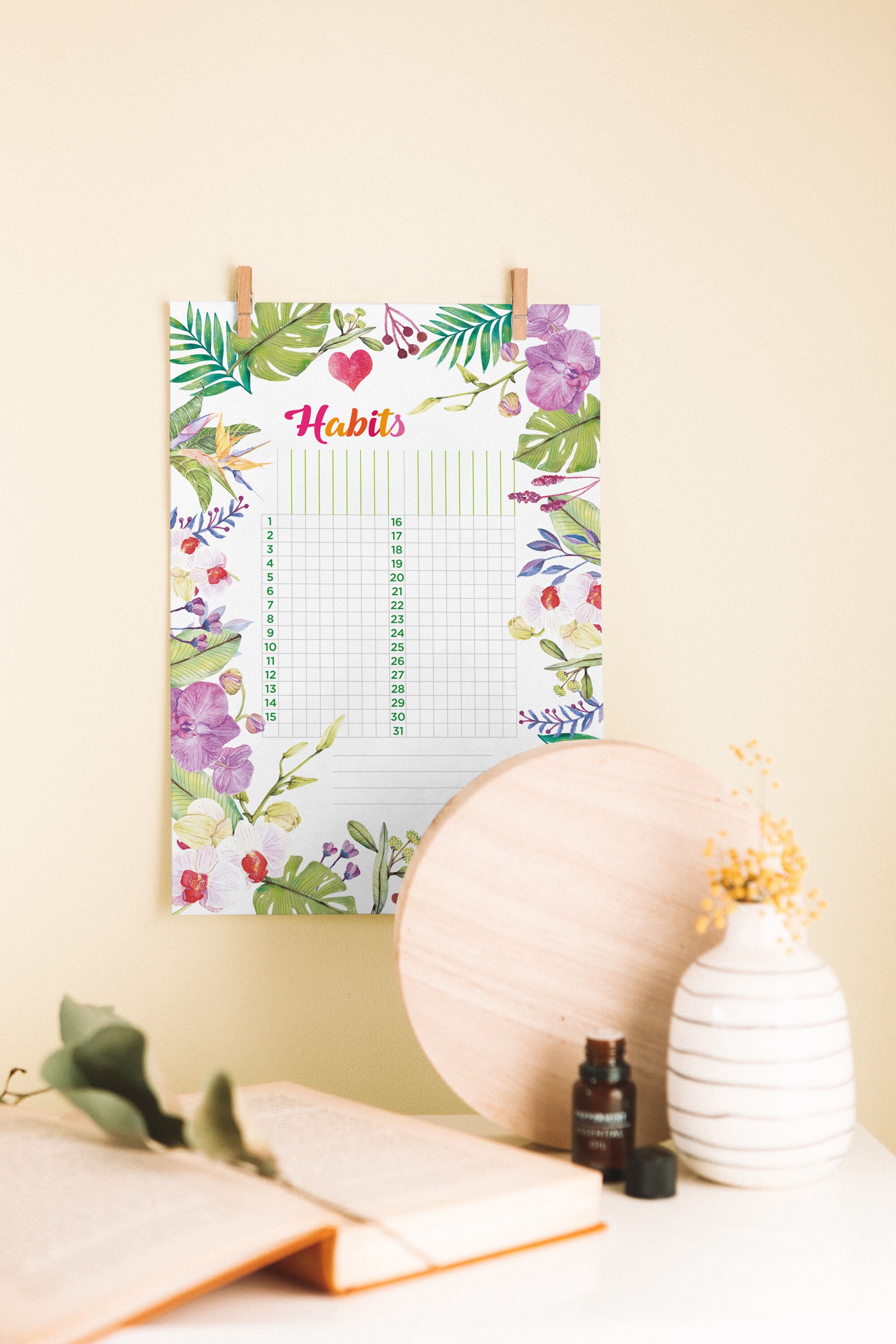 Habit Tracker, Personal Growth, Downloadable, Printable, Tropical ...
