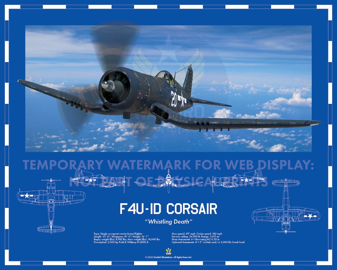 Vought F4U-1D Corsair WW2 Aviation Art Blueprint whistling Death - Etsy ...