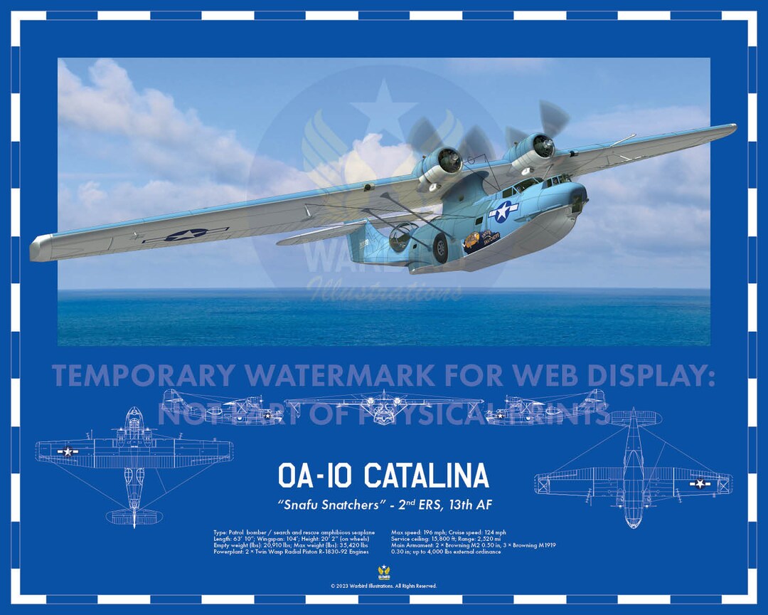 Consolidated PBY Catalina WW2 Aviation Art Blueprint "snafu Snatcher ...