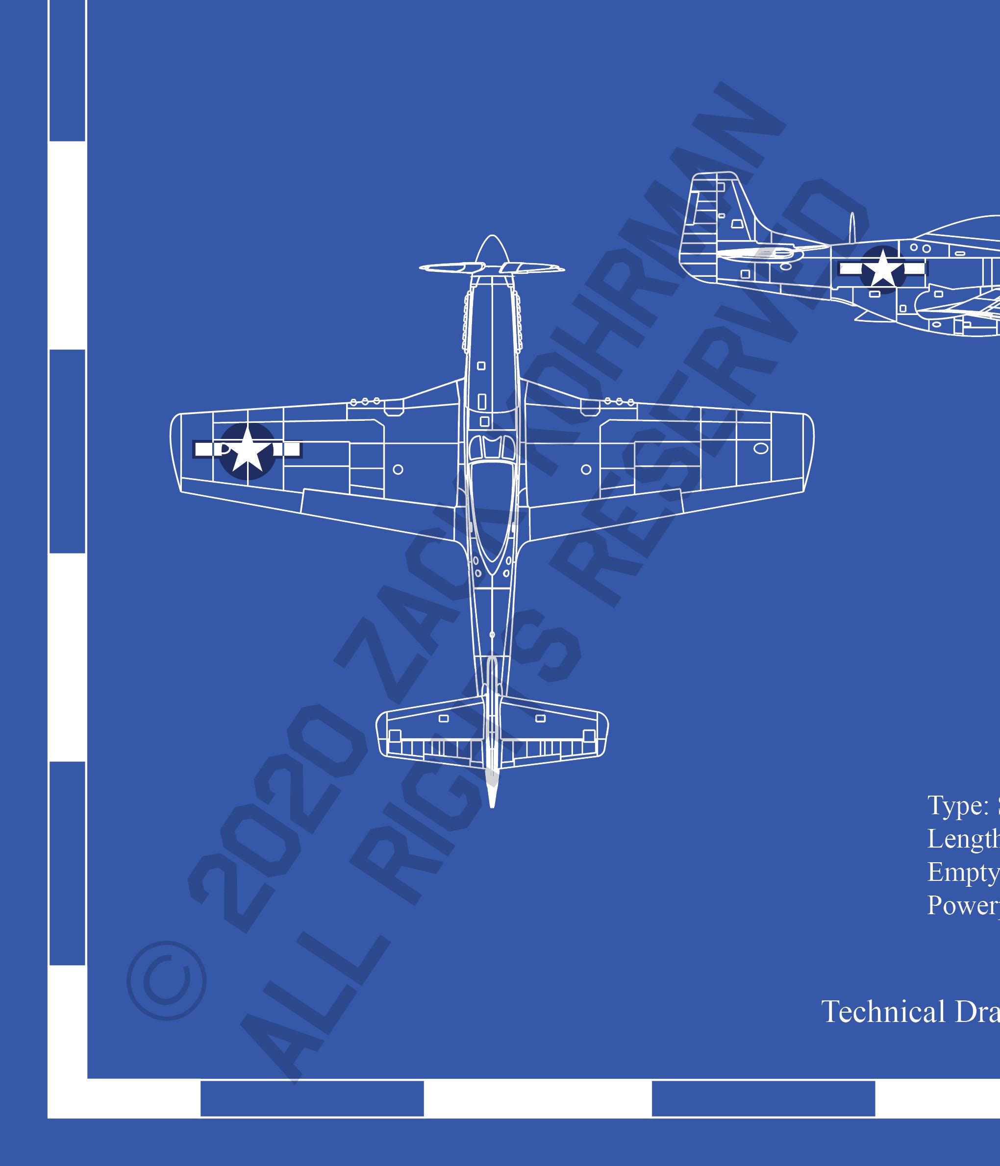 North American P-51D Mustang WW2 Aviation Art Blueprint - Etsy