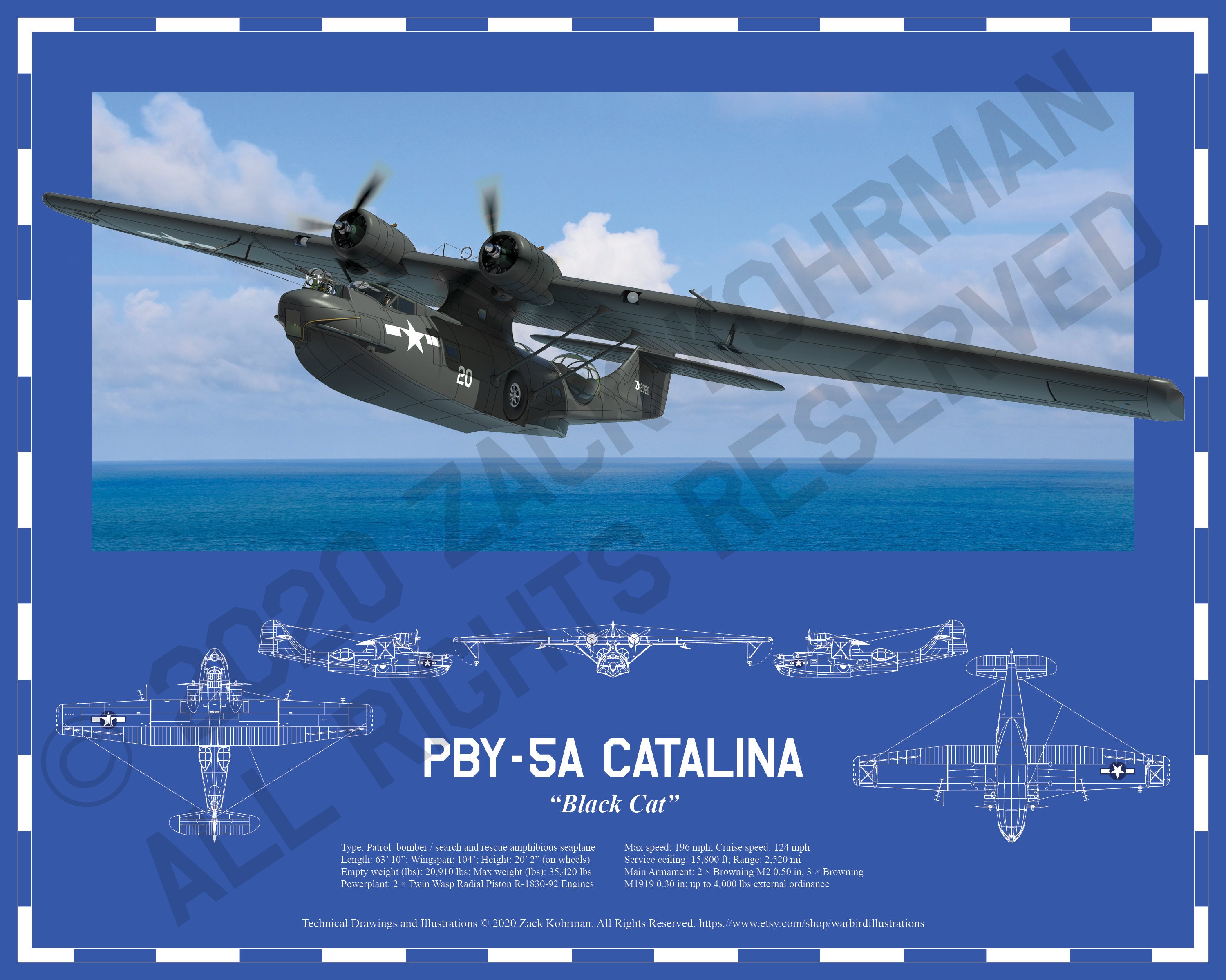 Consolidated PBY Catalina WW2 Aviation Art Blueprint - Etsy UK