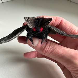 Mothman, Needle Felted, Moth Figurine, Decoration, Handmade, Posable ...