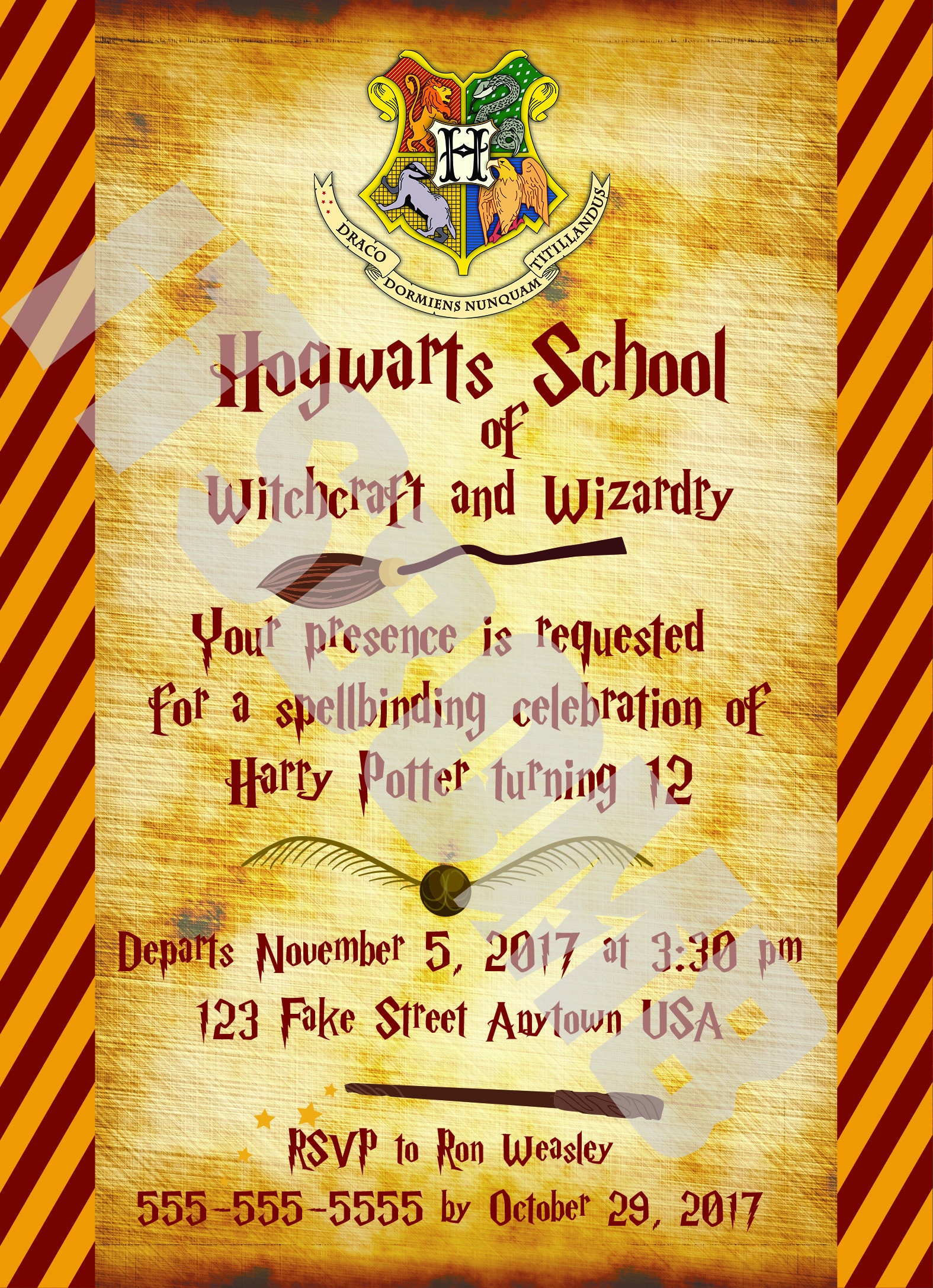 Hogwarts Harry Potter Printable Invitation