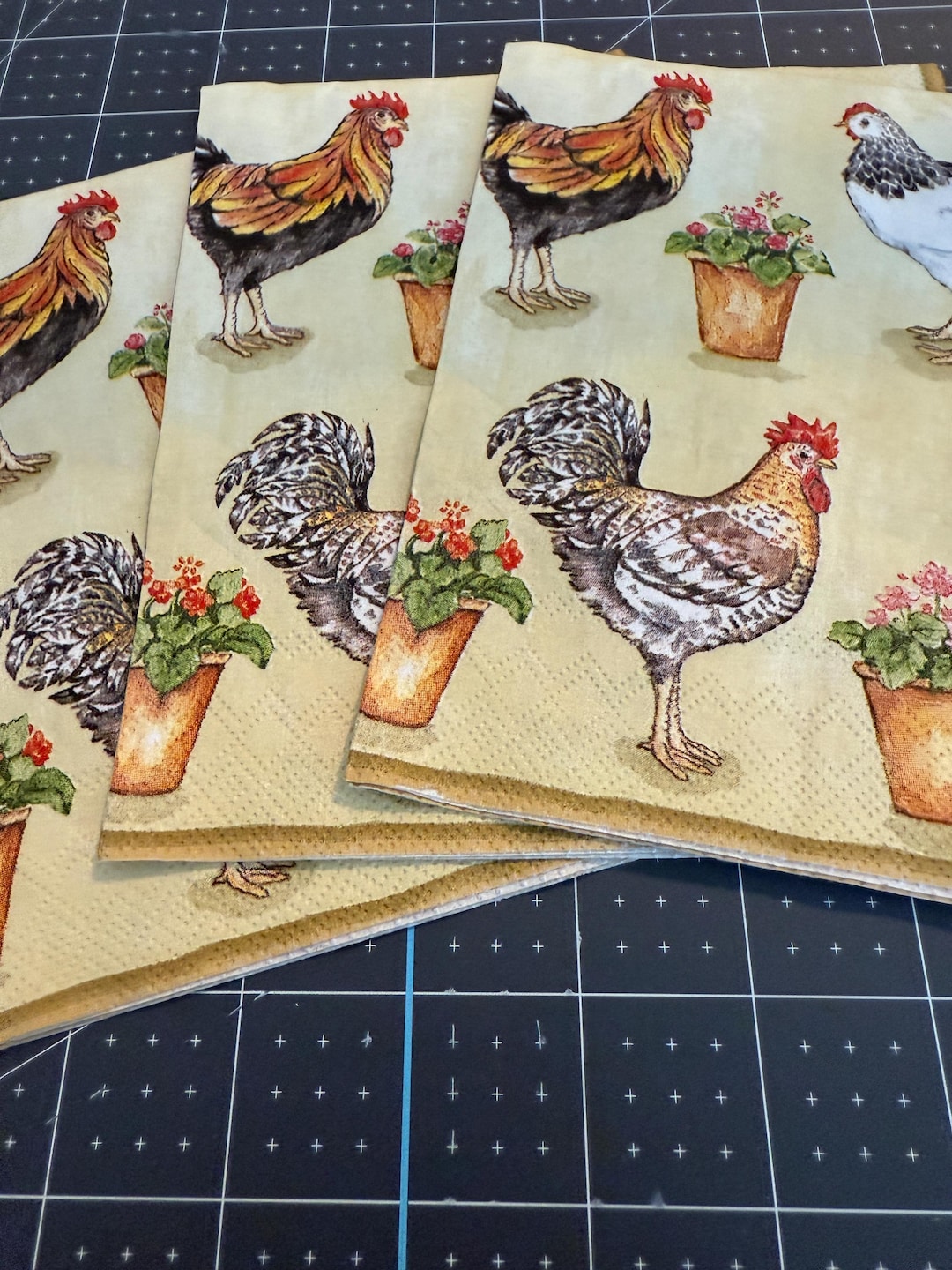 Farmhouse Chicken & Flower Pot Decoupage Napkins Set of 3 Ihr Brand ...