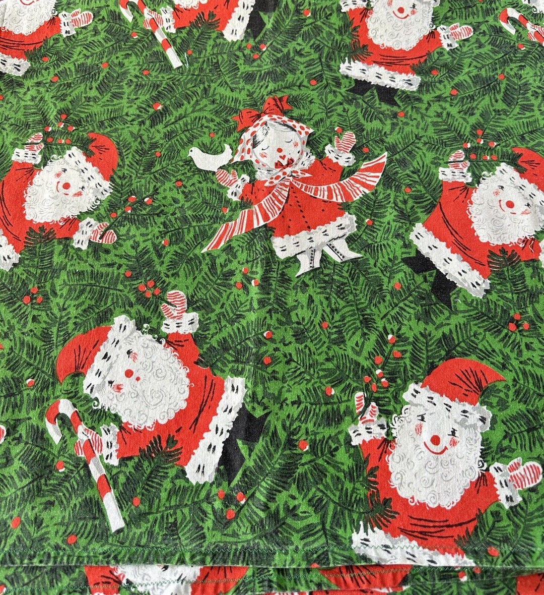 Vintage Mr & Mrs Santa Claus Spring Mills Fabric Heavy Cotton 50 X 2 ...