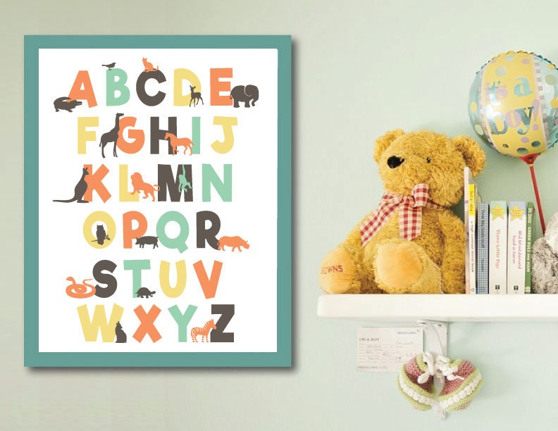 ABC Nursery Printable, Alphabet Wall Art, ABC Nursery Decor, Animal ...