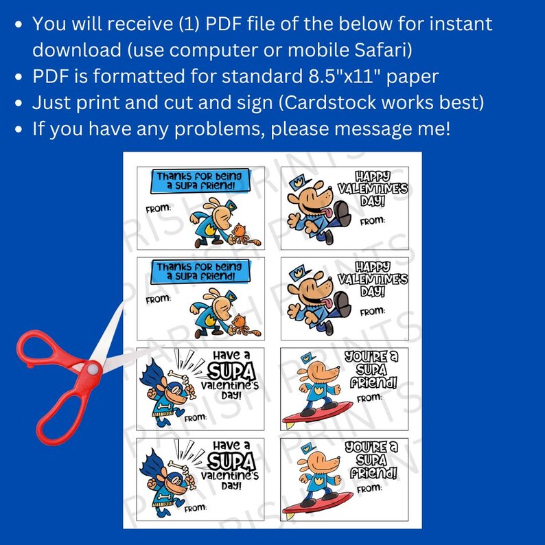 Printable Dogman Valentines Cards, Dog Man Theme, DIY Valentine ...