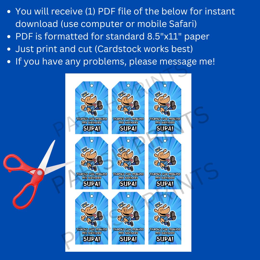 Printable Dogman Thank You/gift Tag Cards, Dog Man Theme, Instant ...