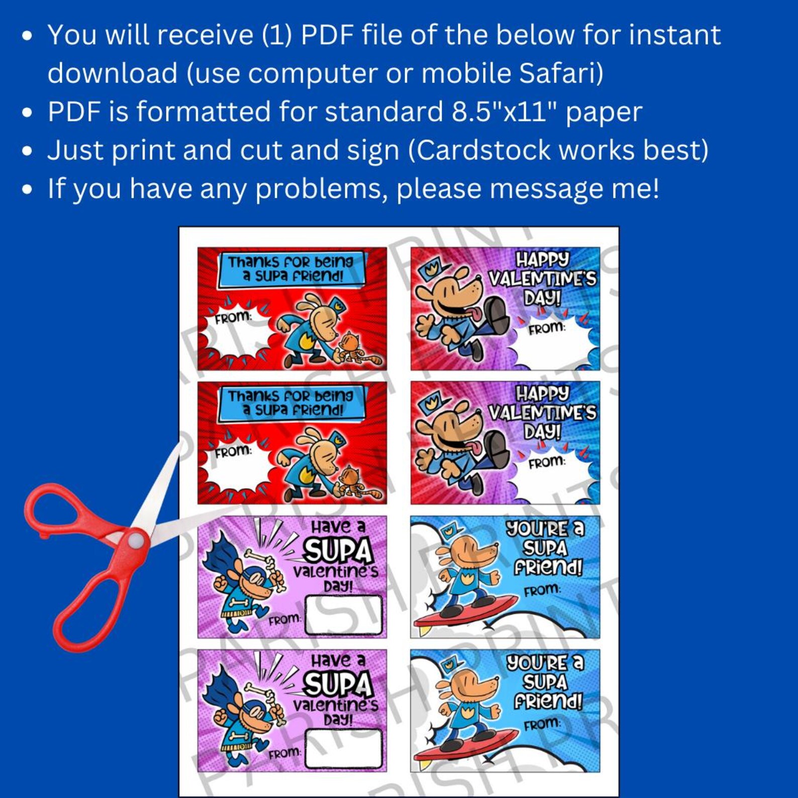 Printable Dogman Valentines Cards, Dog Man Theme, DIY Valentine ...