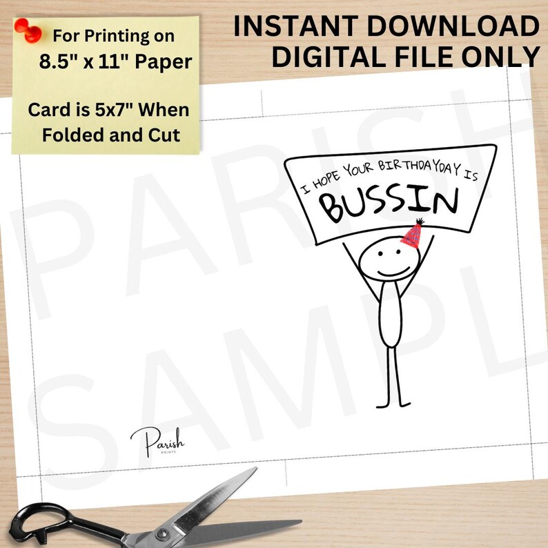 Funny Bussin Kids Slang Printable Greeting Card for Boys Girls, Trend ...