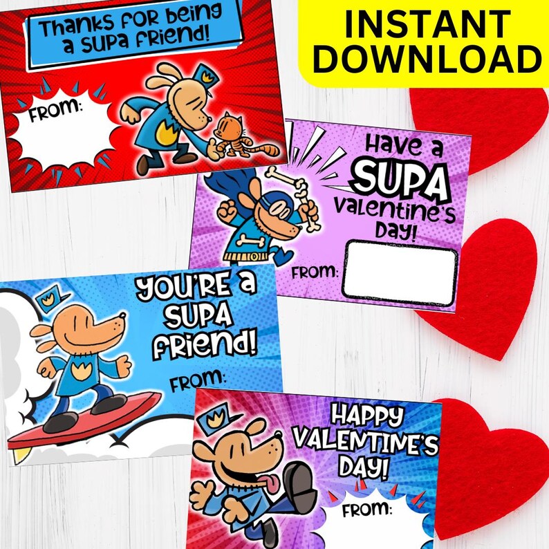 Printable Dogman Valentines Cards, Dog Man Theme, DIY Valentine ...