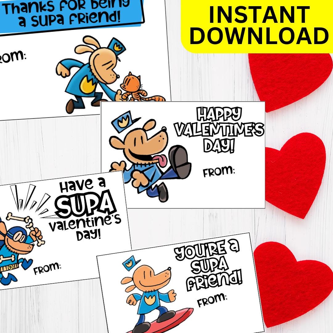 Printable Dogman Valentines Cards, Dog Man Theme, DIY Valentine ...