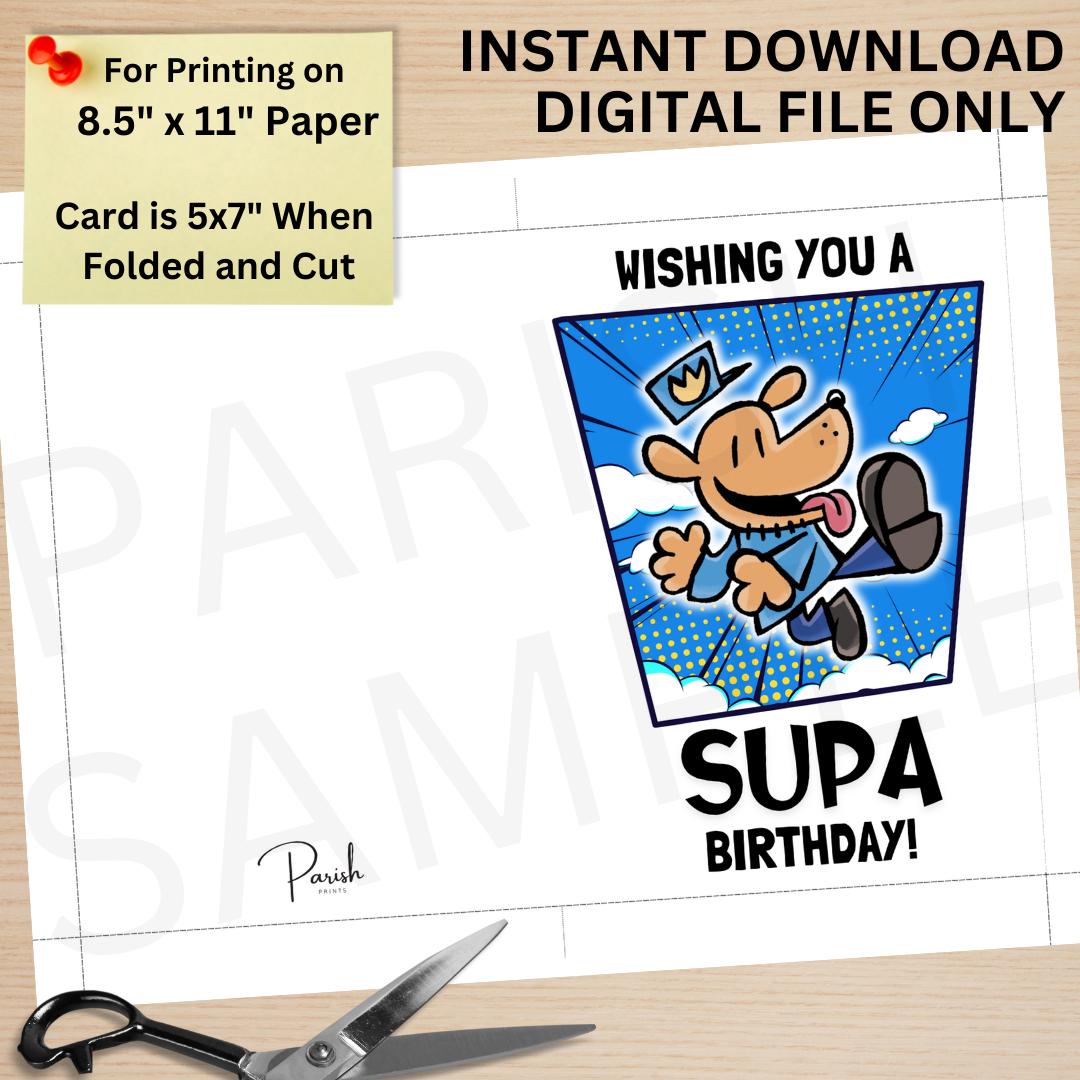 Dogman Birthday Card for Boys Girls - Instant Download - Print at Home ...