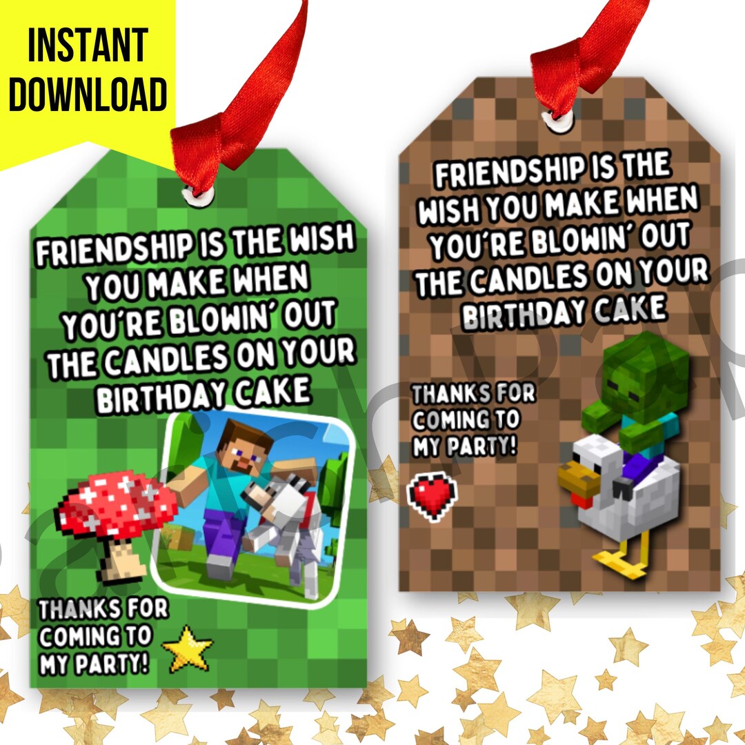 Printable Minecraft Thank You/gift Tag Cards, Minecraft Theme, Instant ...