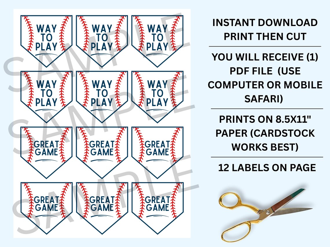 Baseball Game Day Treat Tag Printable, Game Day Snack Tag, Baseball ...