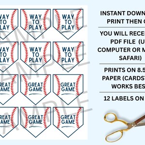 Baseball Game Day Treat Tag Printable, Game Day Snack Tag, Baseball ...