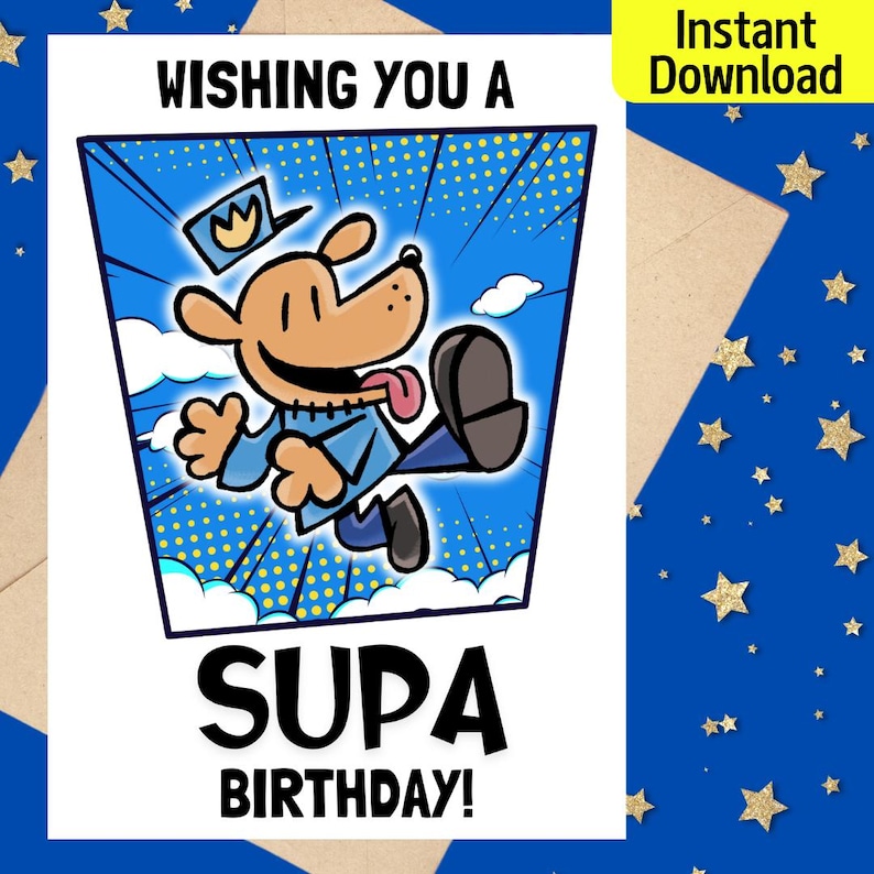 Dogman Birthday Card for Boys Girls - Instant Download - Print at Home ...