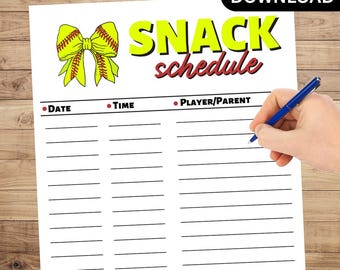 Girly Baseball Snack Schedule Printable, Pink Ball Food & Drink Snack ...