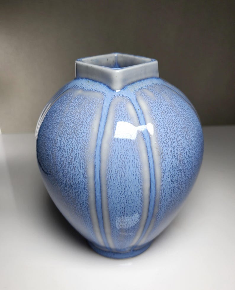 1940s Carillon China Art Deco Art Pottery Vase in a Glossy Blue Flambe ...