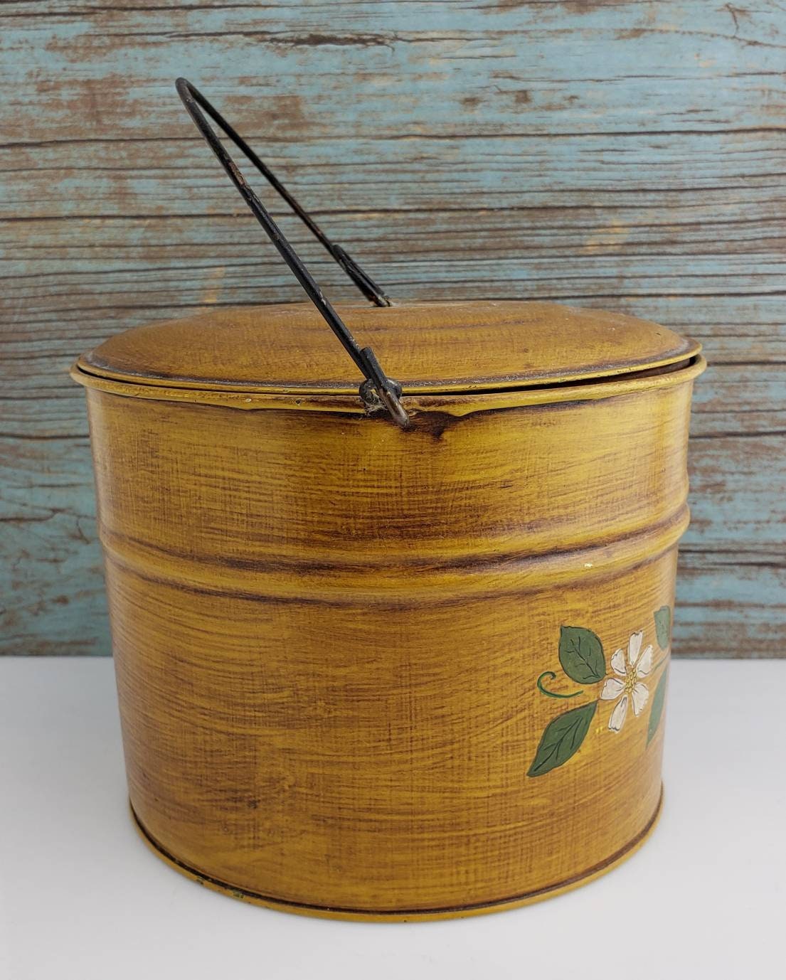 1974 Folk Art Hand Painted Metal Bucket With Lid & Handle, Great for ...