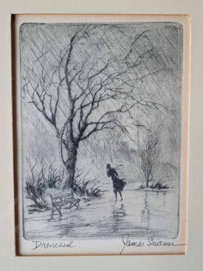 James Swann (1905-1985, American, Chicago Artist) "drenched" Drypoint ...