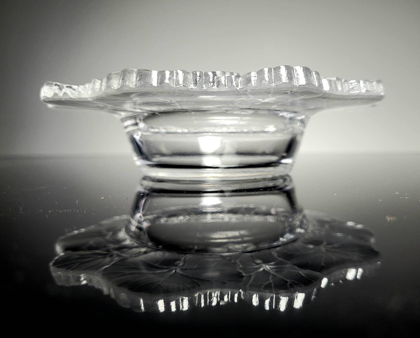 Lalique of France Crystal Art Glass Honfleur Geranium Leaf Flower Bowl ...