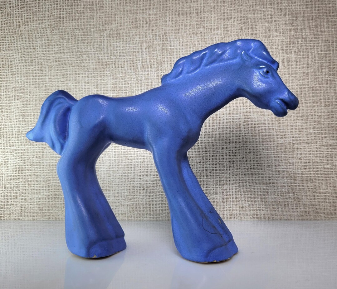 Rosemeade Pottery of North Dakota Matte Blue Horse Figurine With ...