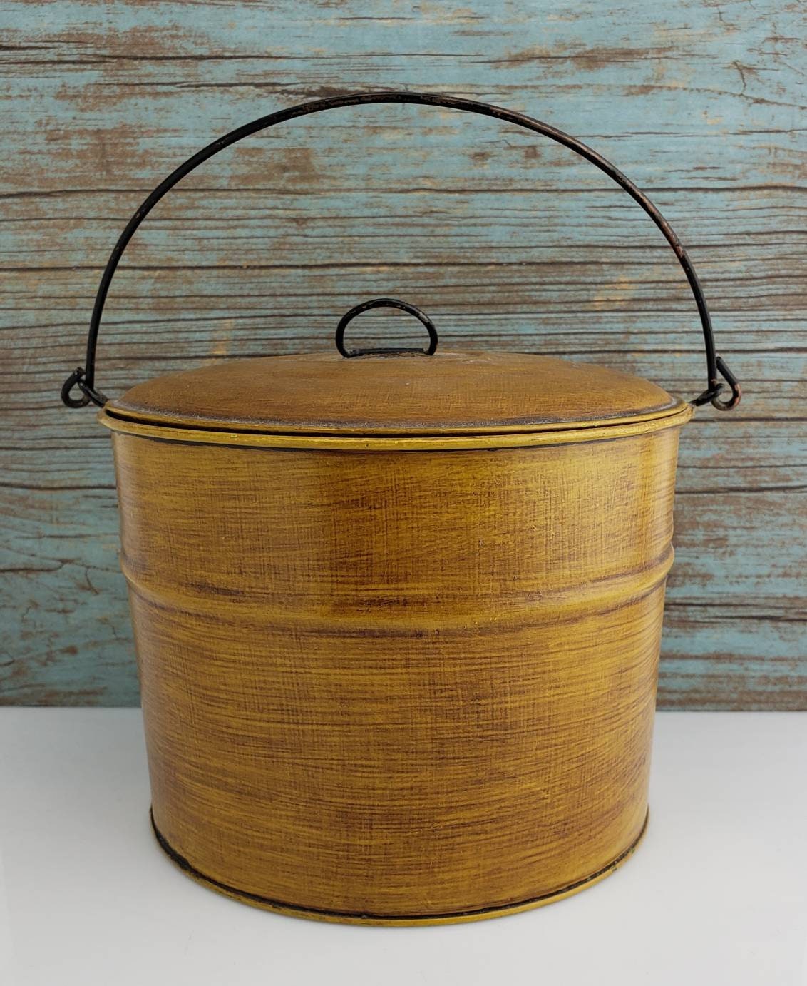 1974 Folk Art Hand Painted Metal Bucket With Lid & Handle, Great for ...