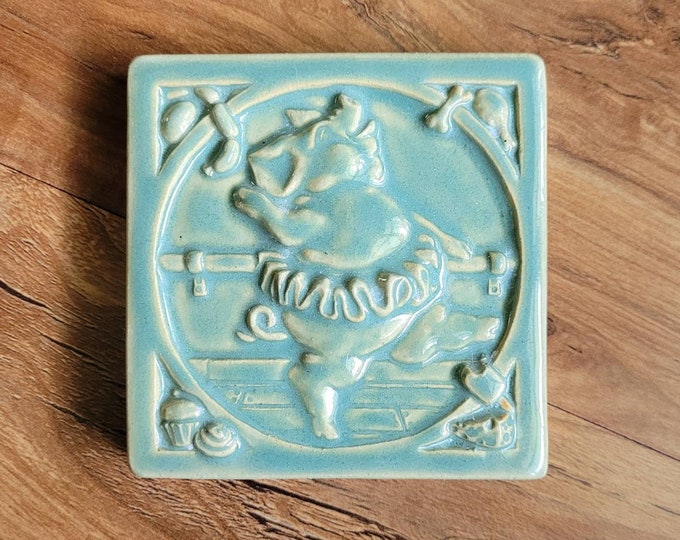 1996 Carruth Studio Art Pottery Relief Tile of a Dancing Pig Ballerina ...