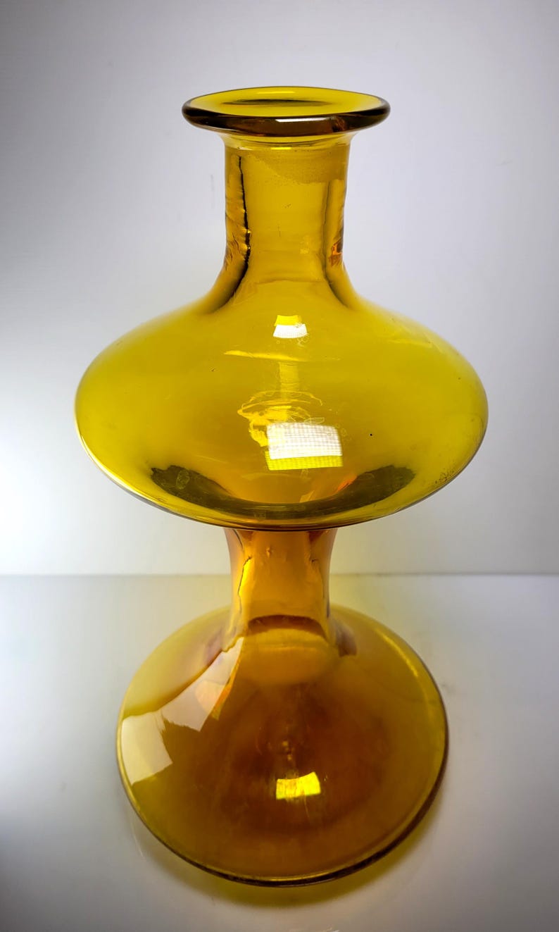 Wayne Husted for Blenko Glass #563 MCM Gold Mushroom Hourglass Bottle ...