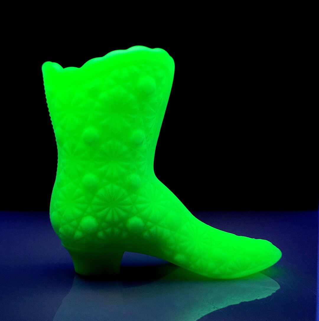 1970s Fenton Uranium Glass Daisy Button Boot in Satin Lime Sherbet ...